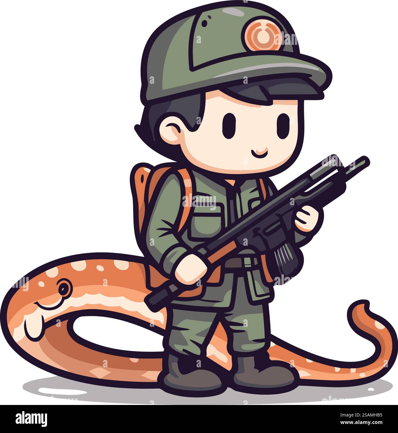 Soldier with a snake in his hand. Cute cartoon vector illustration ...