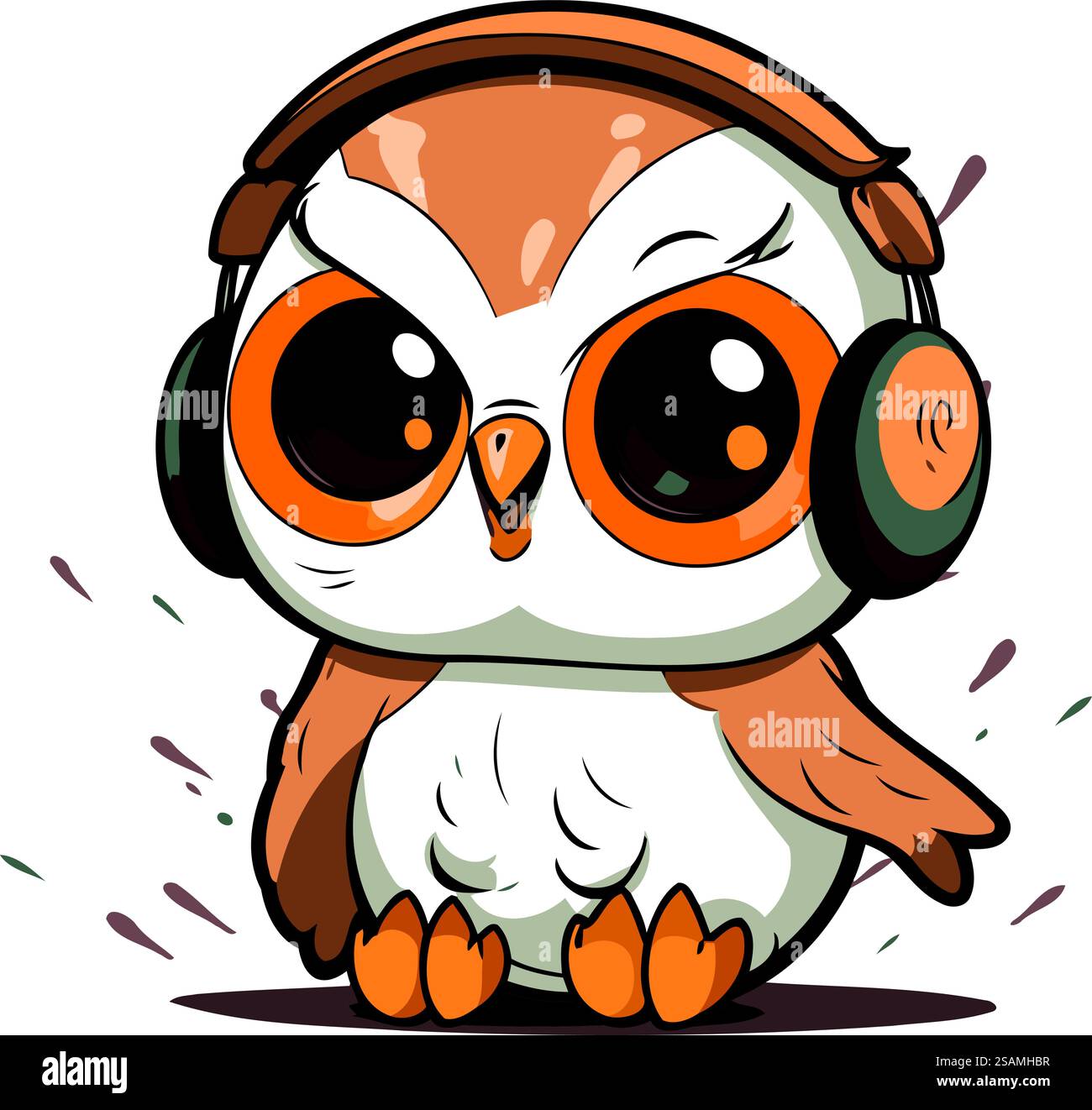 Owl listening to music with headphones. Vector illustration in cartoon ...