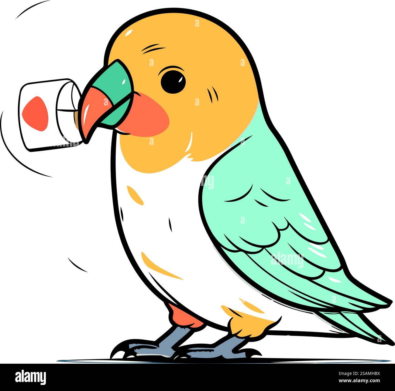 Cute cartoon parrot drinking from a bottle. Vector illustration Stock ...