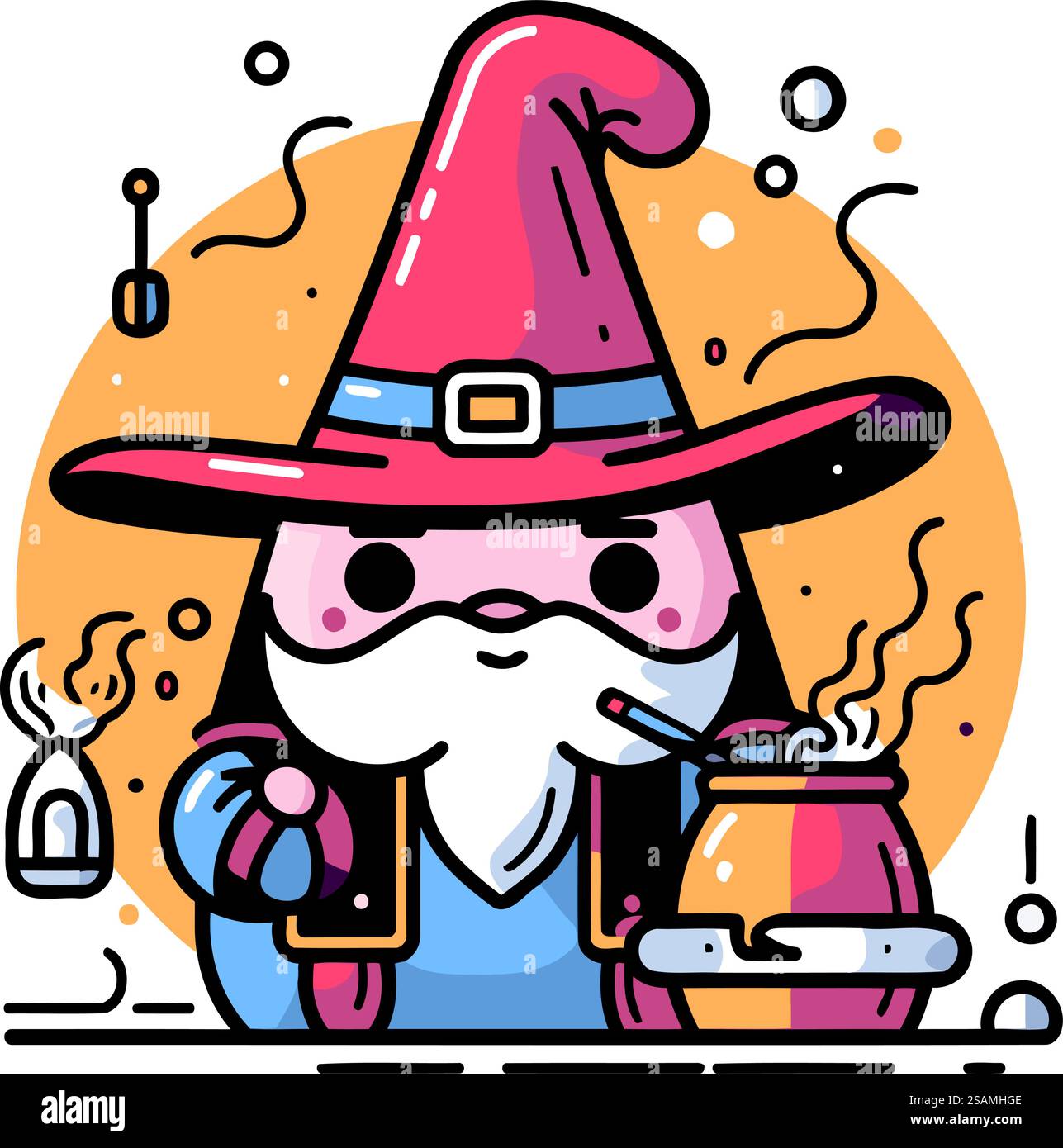 Cute cartoon wizard in a hat with a pipe. Vector illustration Stock ...