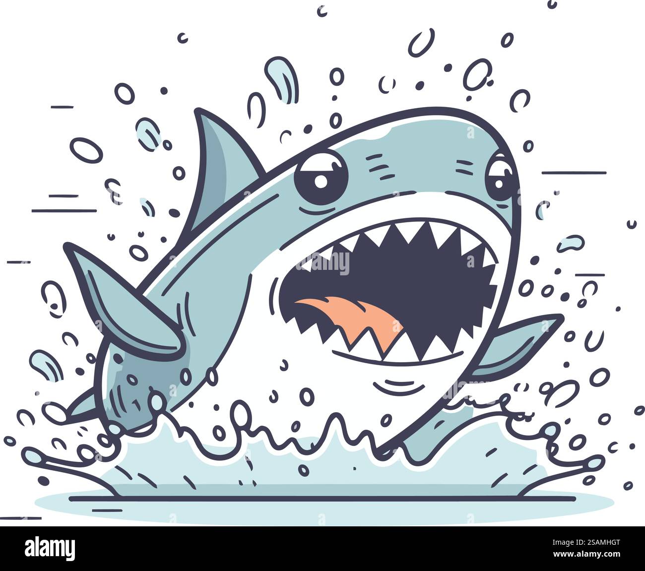 Shark attack. Vector illustration of a cartoon shark attack in water ...