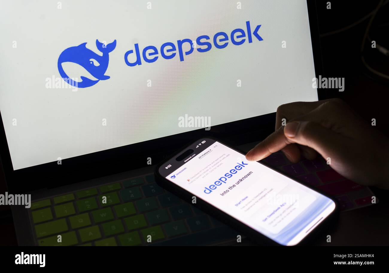 In this photo illustration, the newly launched Chinese DeepSeek app ...