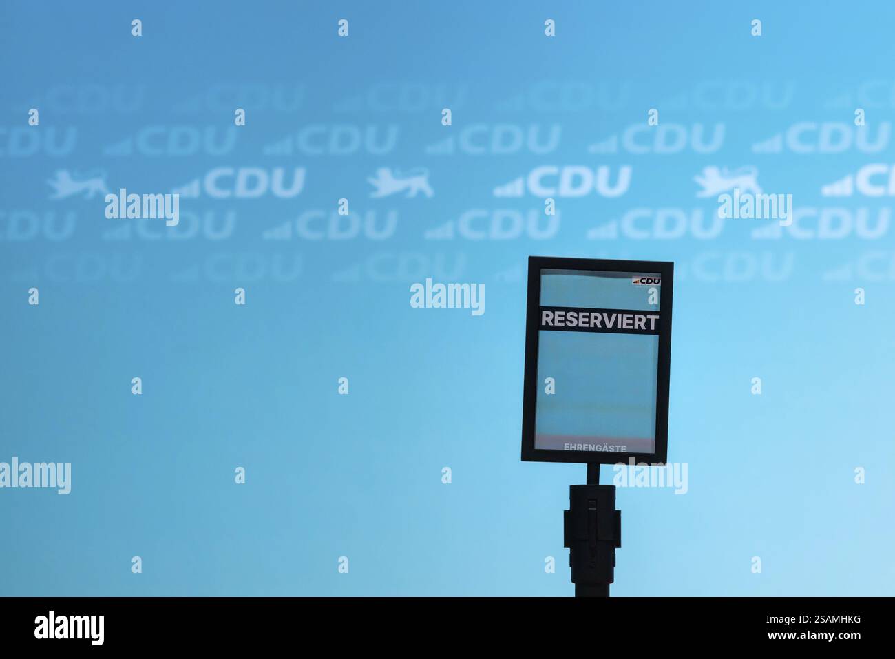Election event for the Bundestag elections. Empty assembly hall with ...