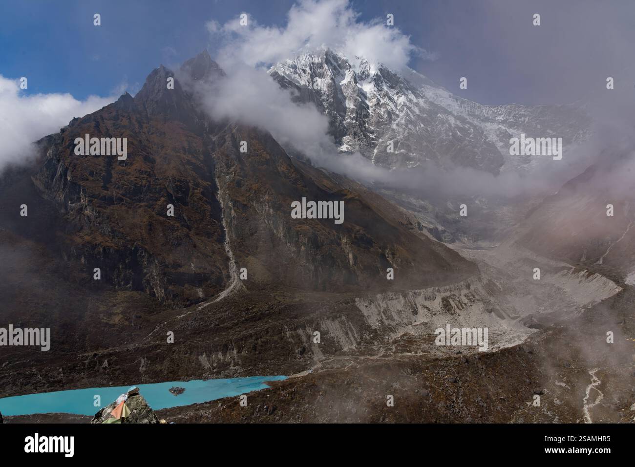 Beautiful Glacial Mountain Lake of Kyanjin Gompa seen during Langtang ...