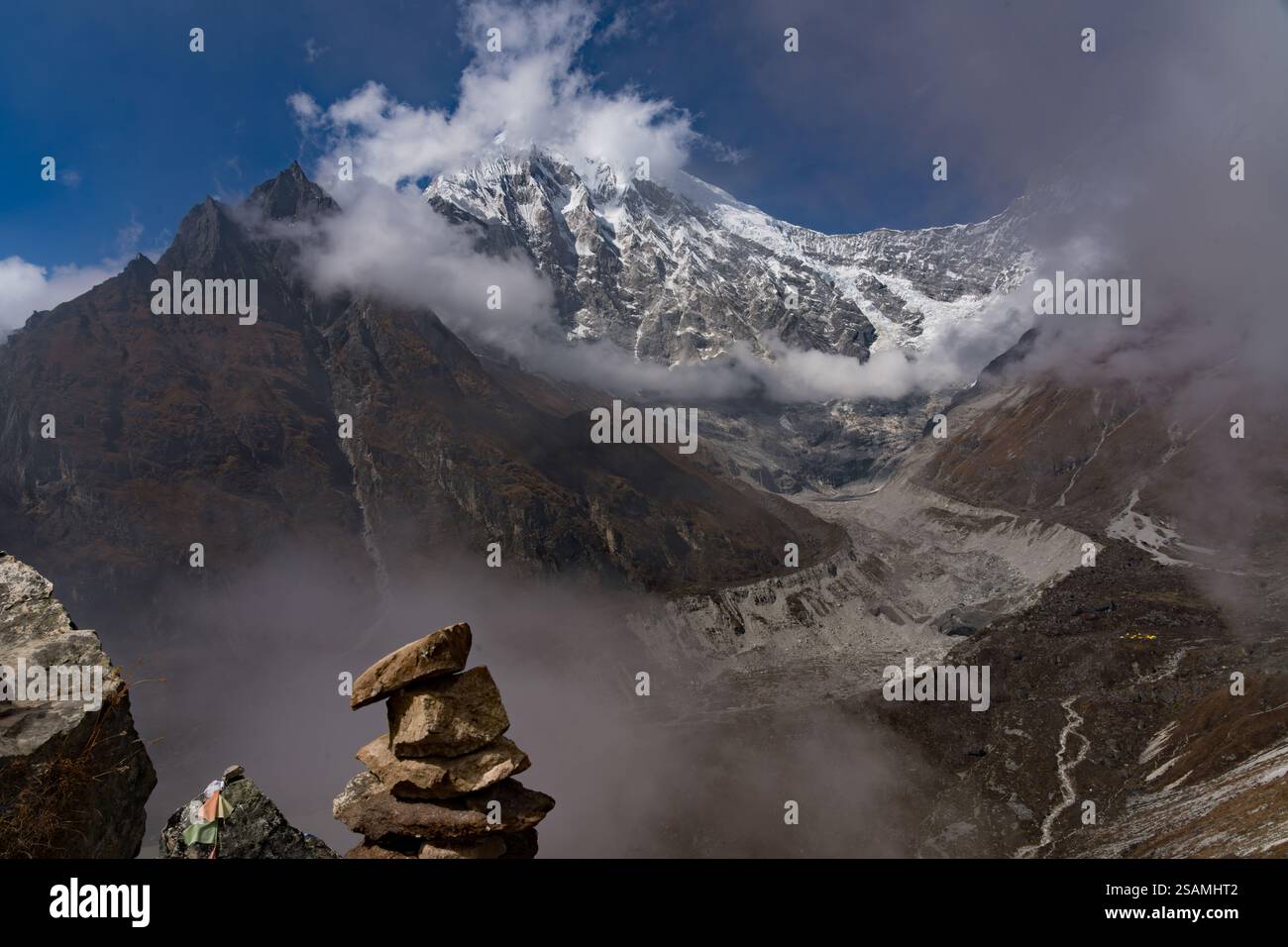 Very Cloudy Himalayan Mountain of Langtang Lirung Peak in Kyanjin Ri ...