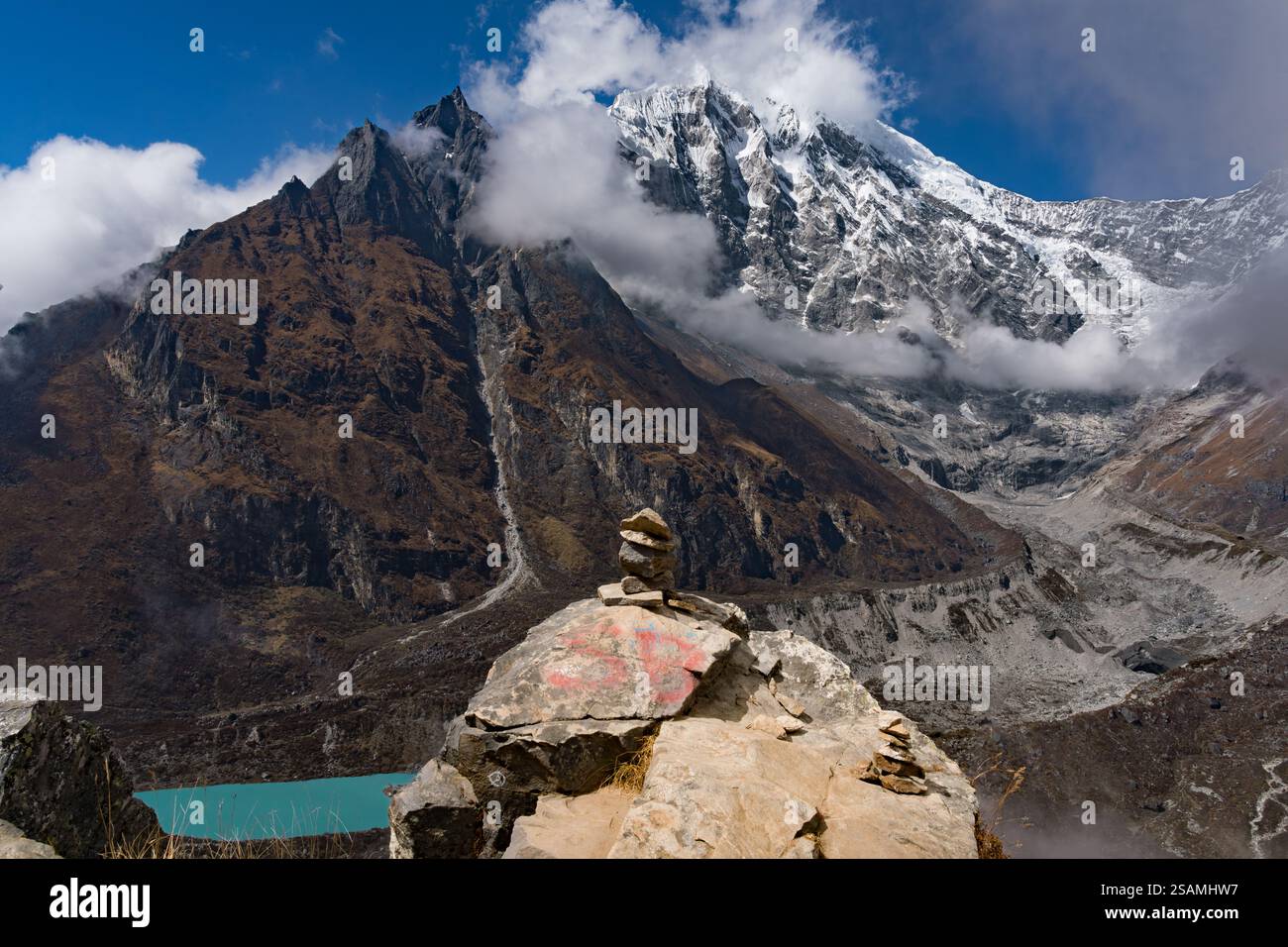 Beautiful Glacial Mountain Lake of Kyanjin Gompa seen during Langtang ...