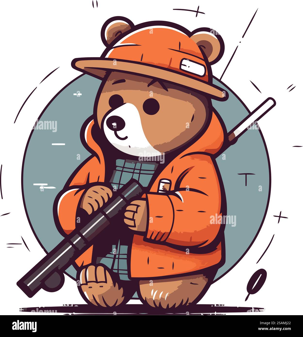 Vector illustration of cartoon bear hunter in hat and jacket with gun ...