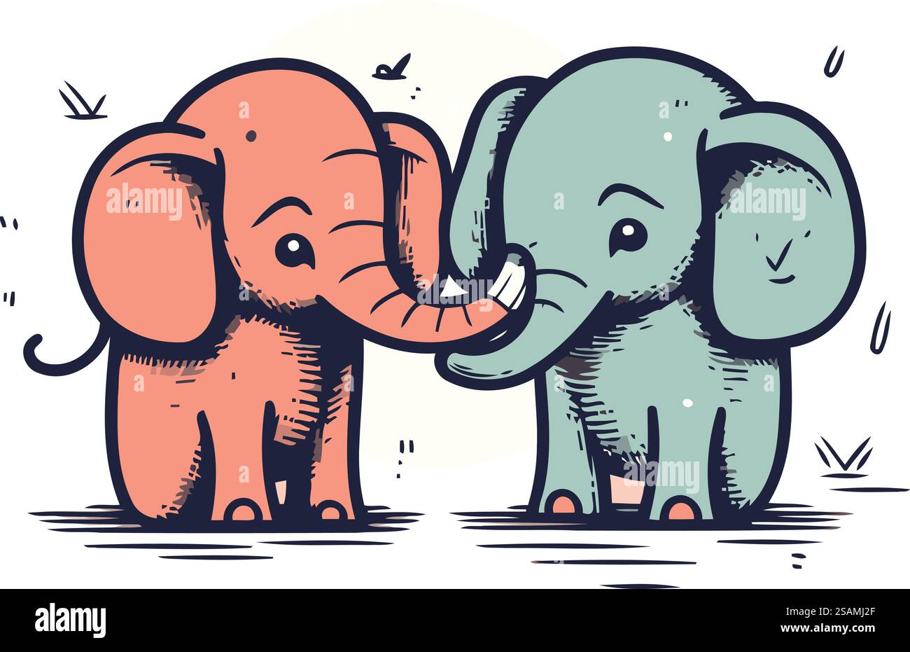 Cute cartoon elephants. Hand drawn vector illustration in doodle style ...