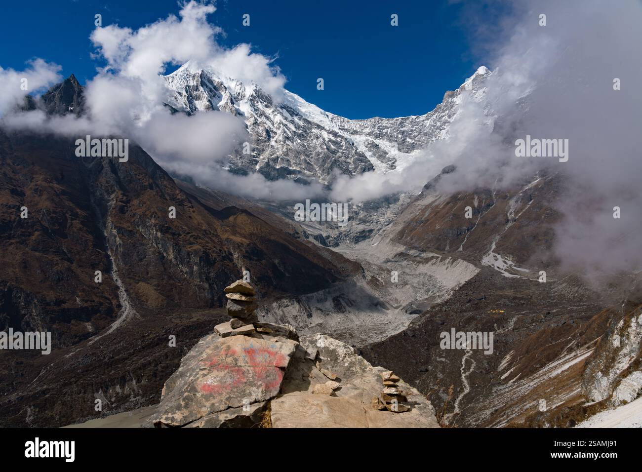 Very Cloudy Himalayan Mountain of Langtang Lirung Peak in Kyanjin Ri ...