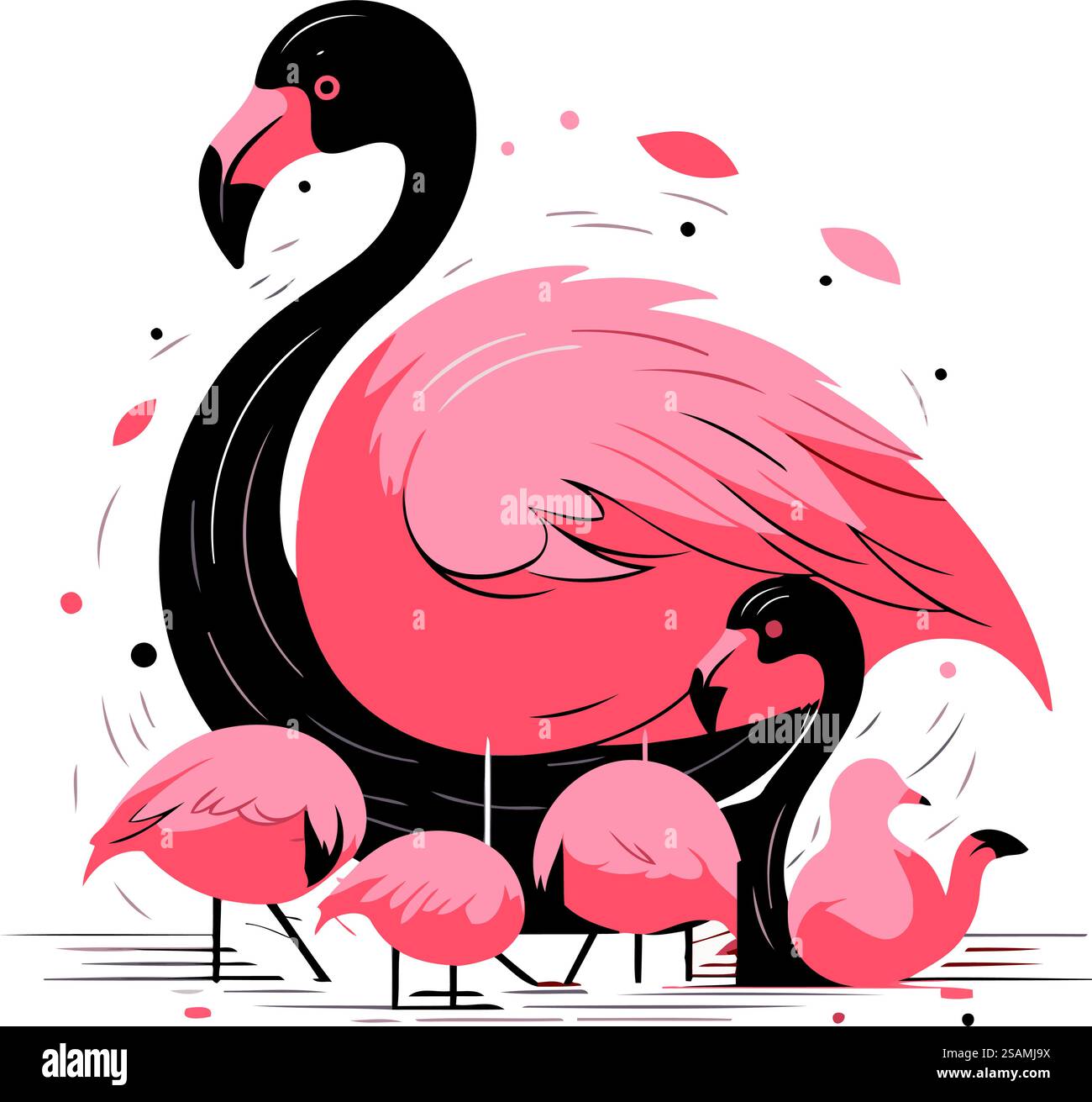 Flamingo. Vector illustration of a flamingo with its mother Stock ...