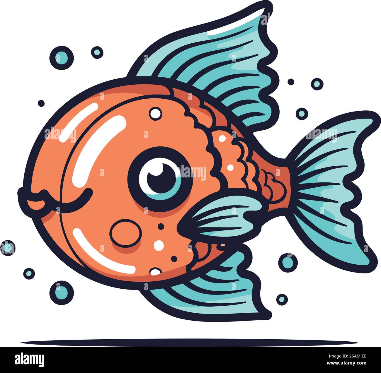 Cartoon fish character. Vector illustration of a cute cartoon fish ...