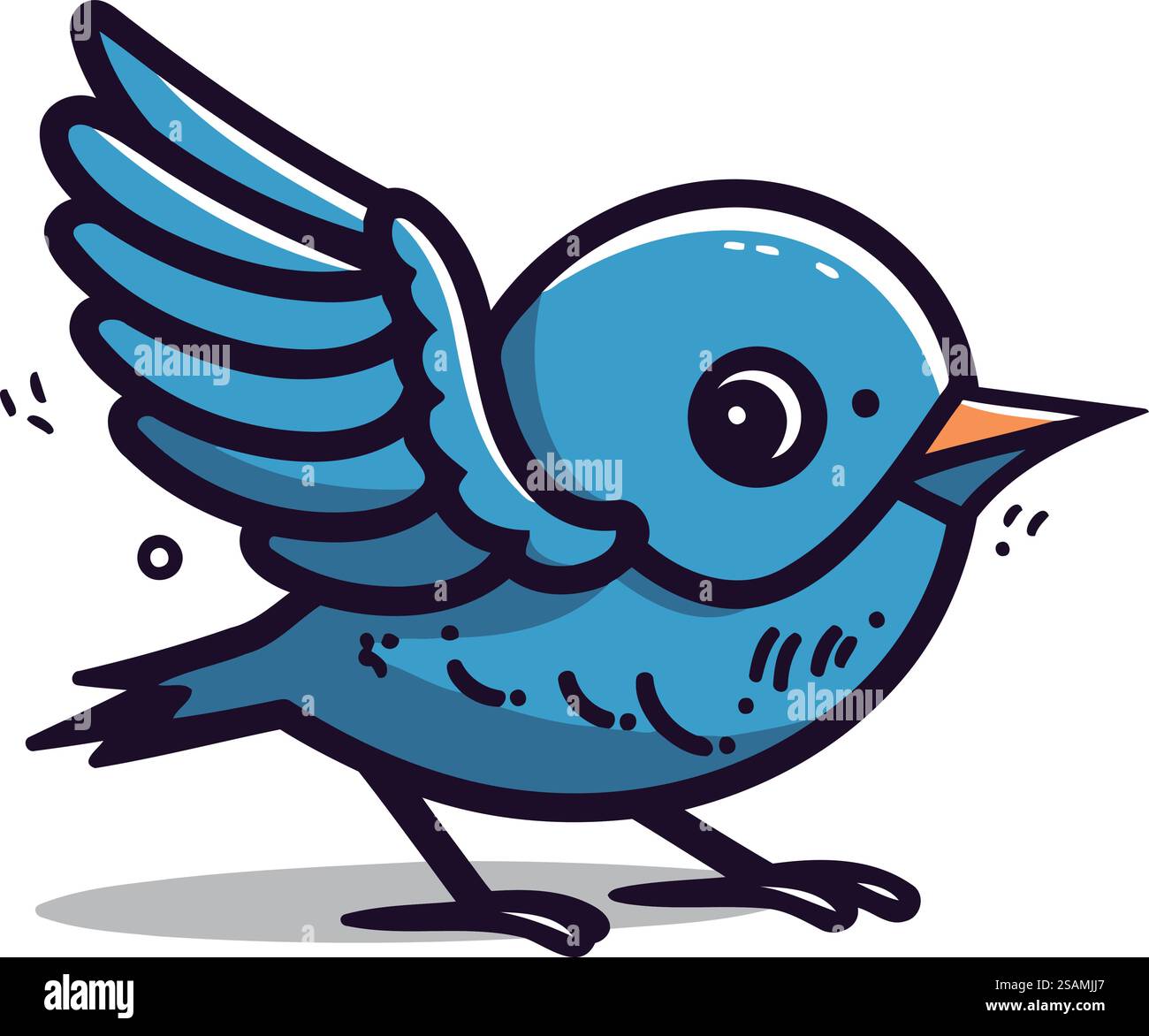 Vector illustration of a cute blue bird. Hand drawn cartoon character ...