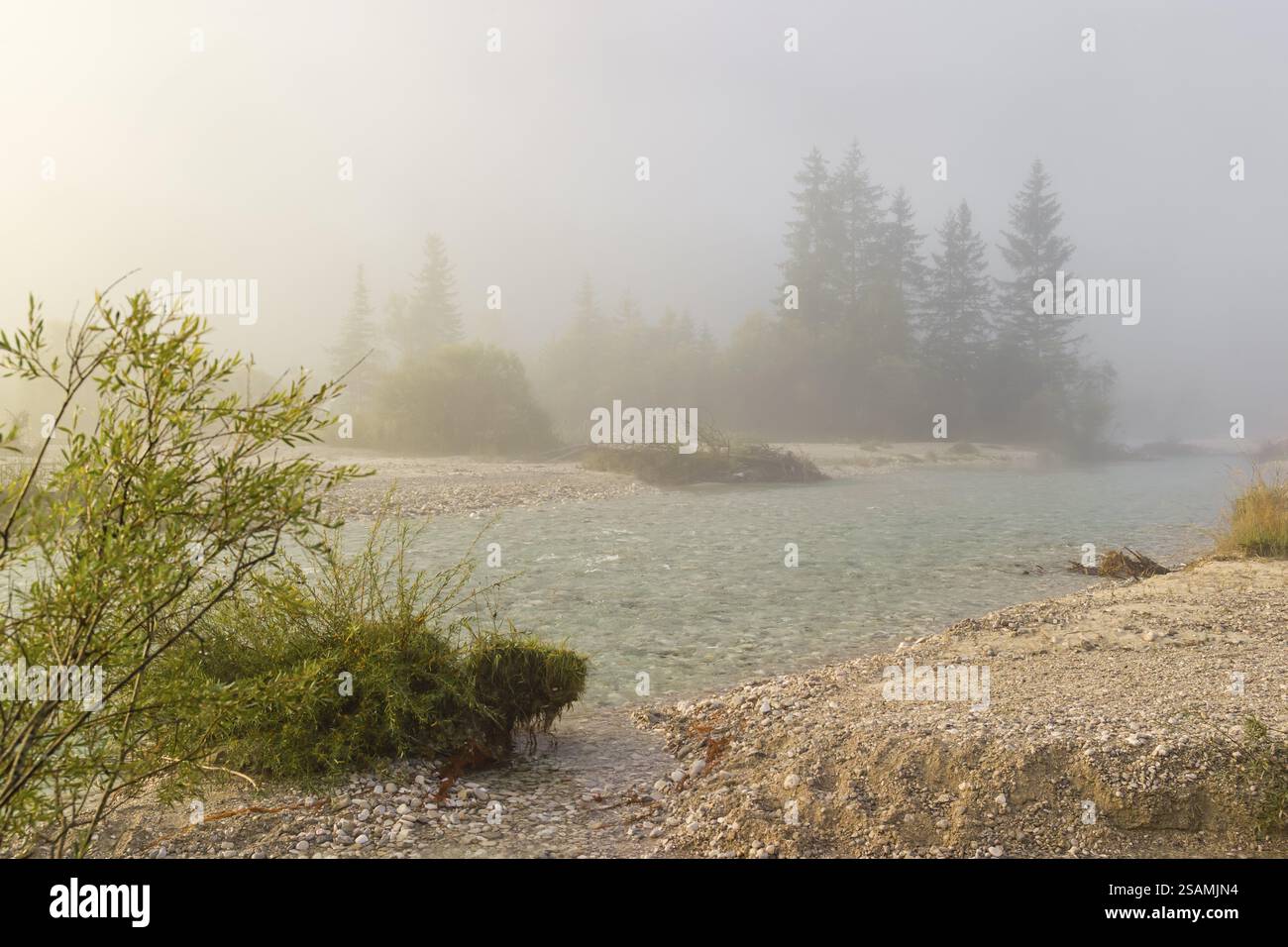 Isar valley nature conservancy area. The wild Isar river flows through ...