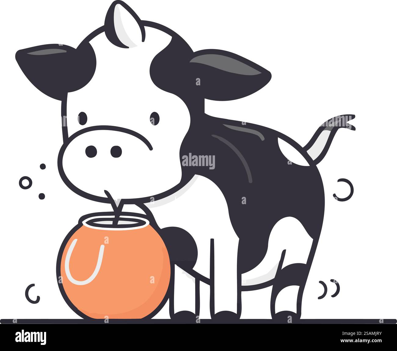 Cute cow with an orange in its mouth. Vector illustration Stock Vector ...