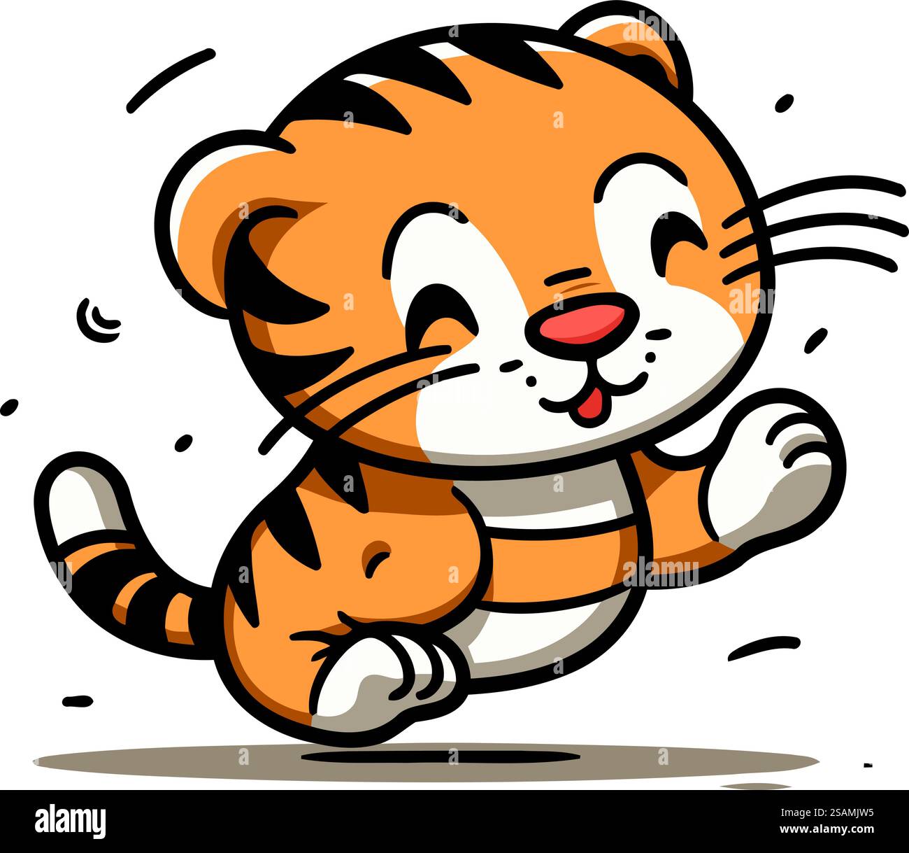Cute little tiger running. Vector illustration. Isolated on white ...