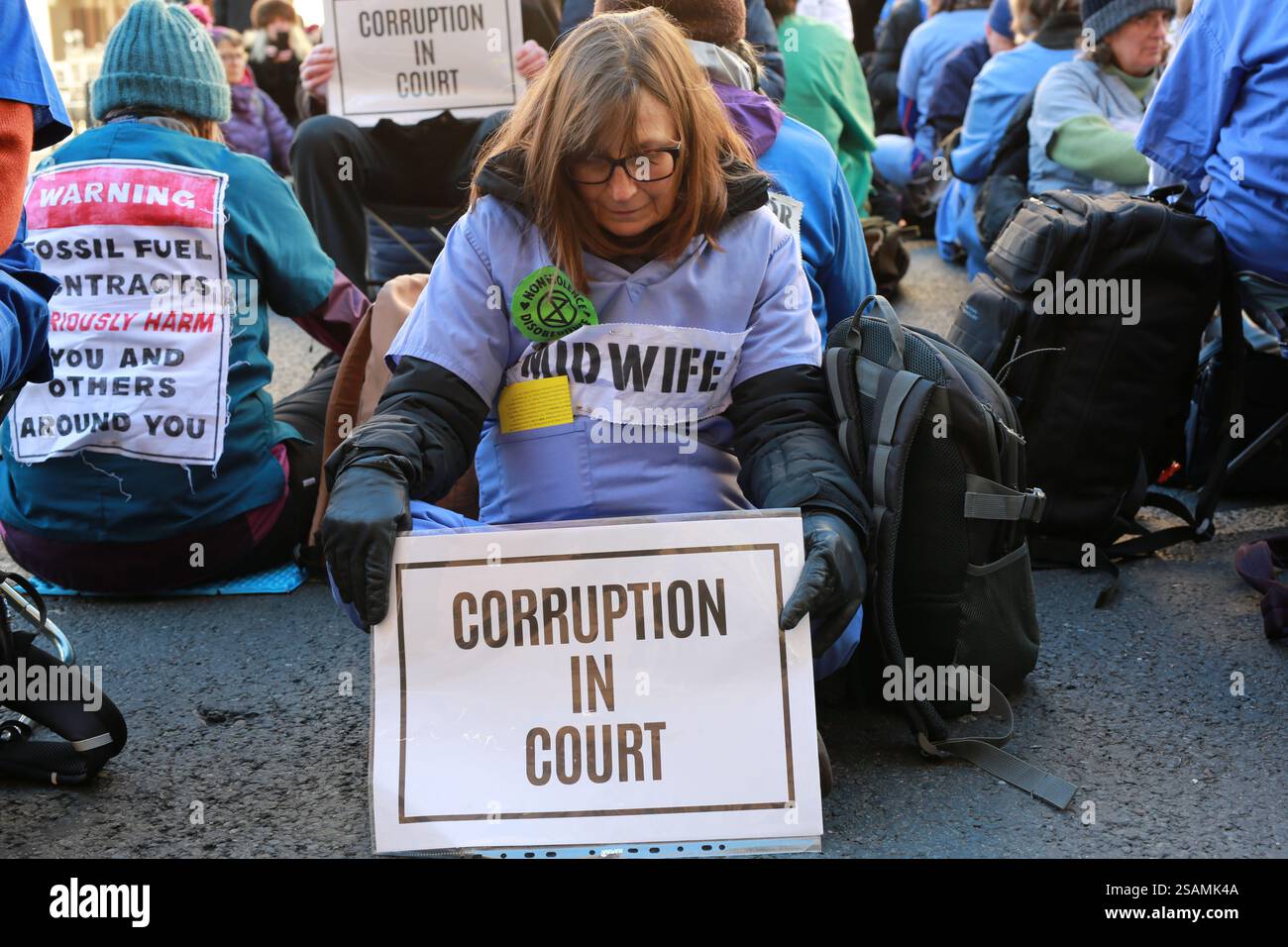 London, UK. 30 January 2025. Protesters are blocking roads outside the ...