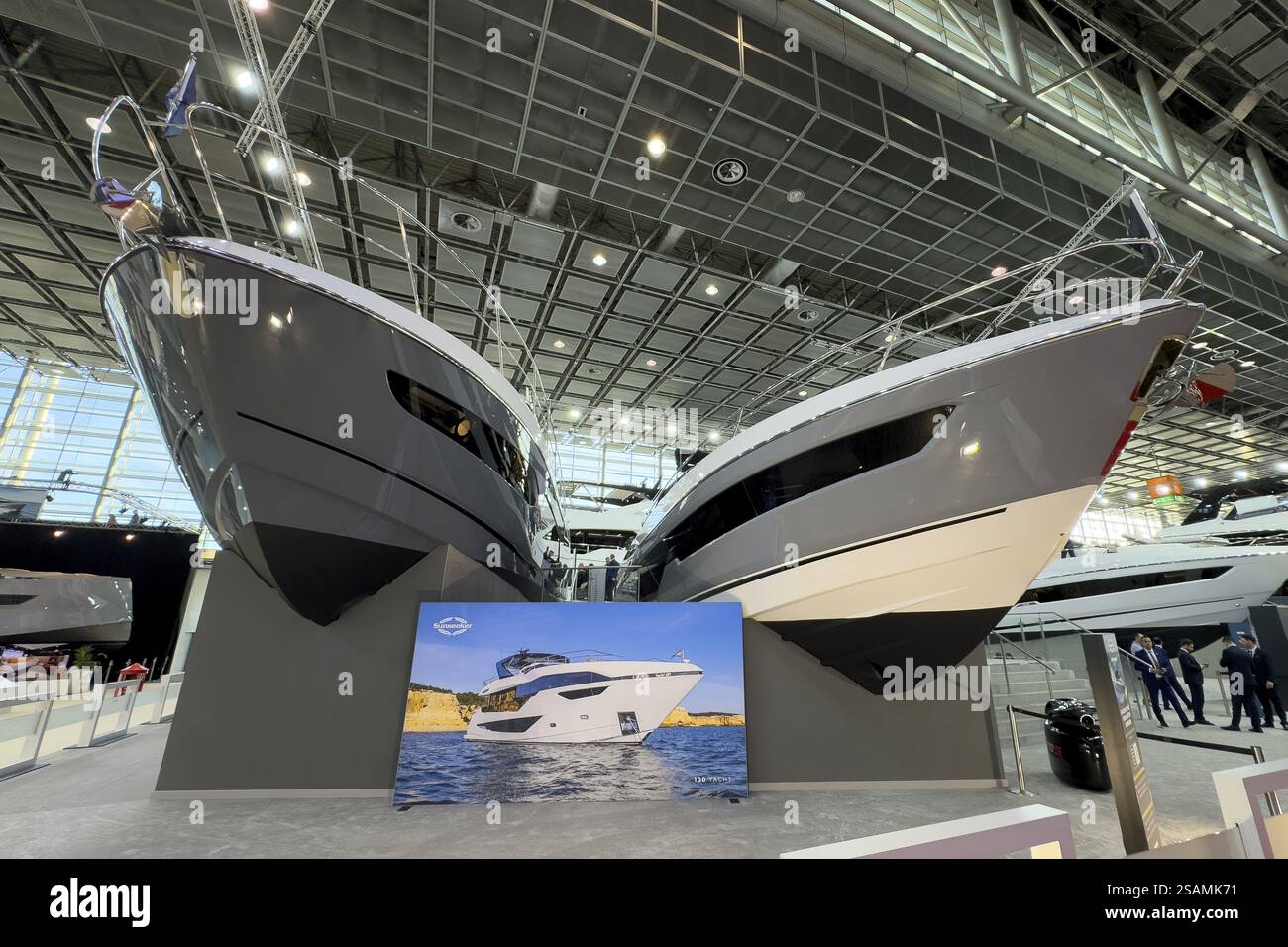 View of sleek elegant bow of two Sunseeker luxury yachts superyachts ...