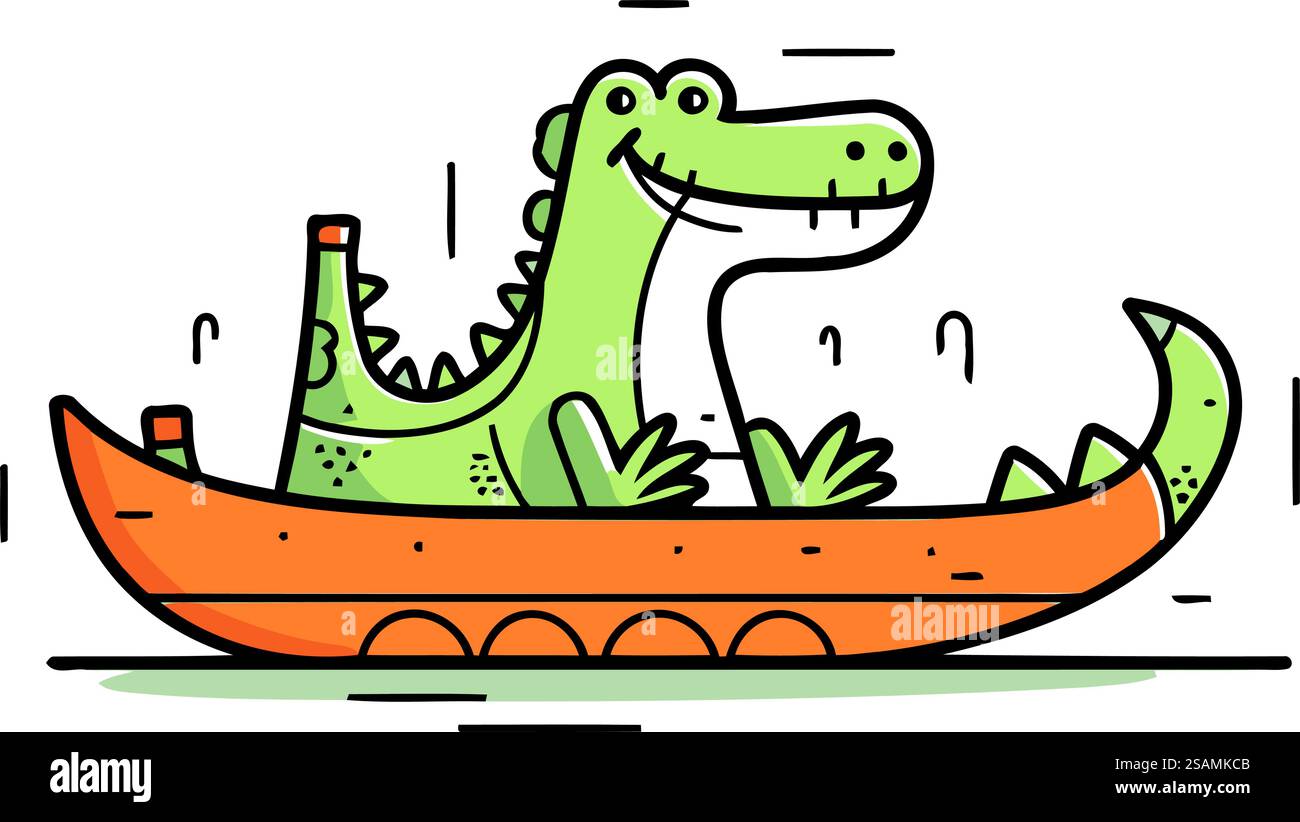 Crocodile in boat. Vector illustration in flat style Stock Vector Image ...