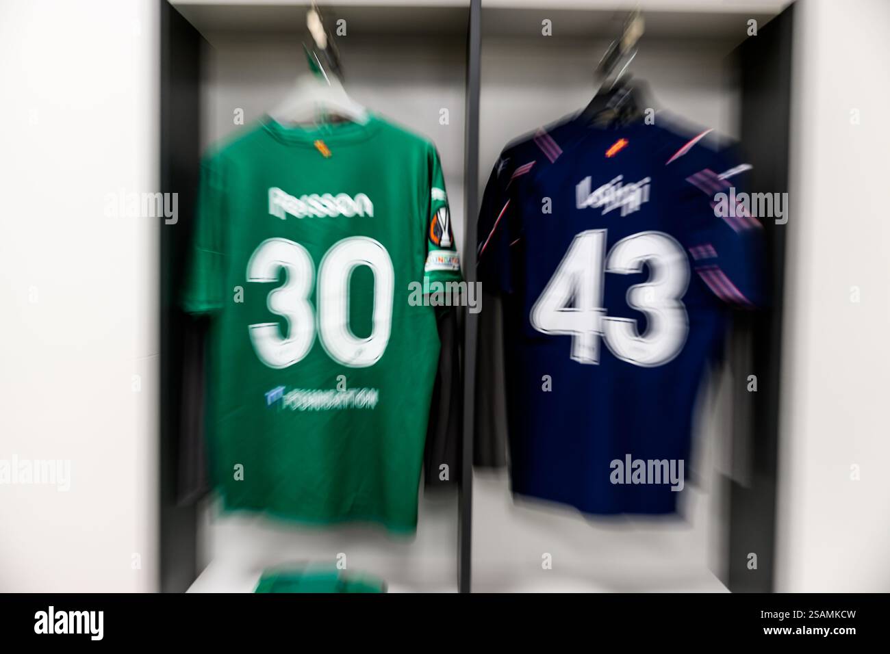 250130 The kit of goalkeeper Joakim Persson and Gentian Lajqi ahead of the UEFA Europa League ...