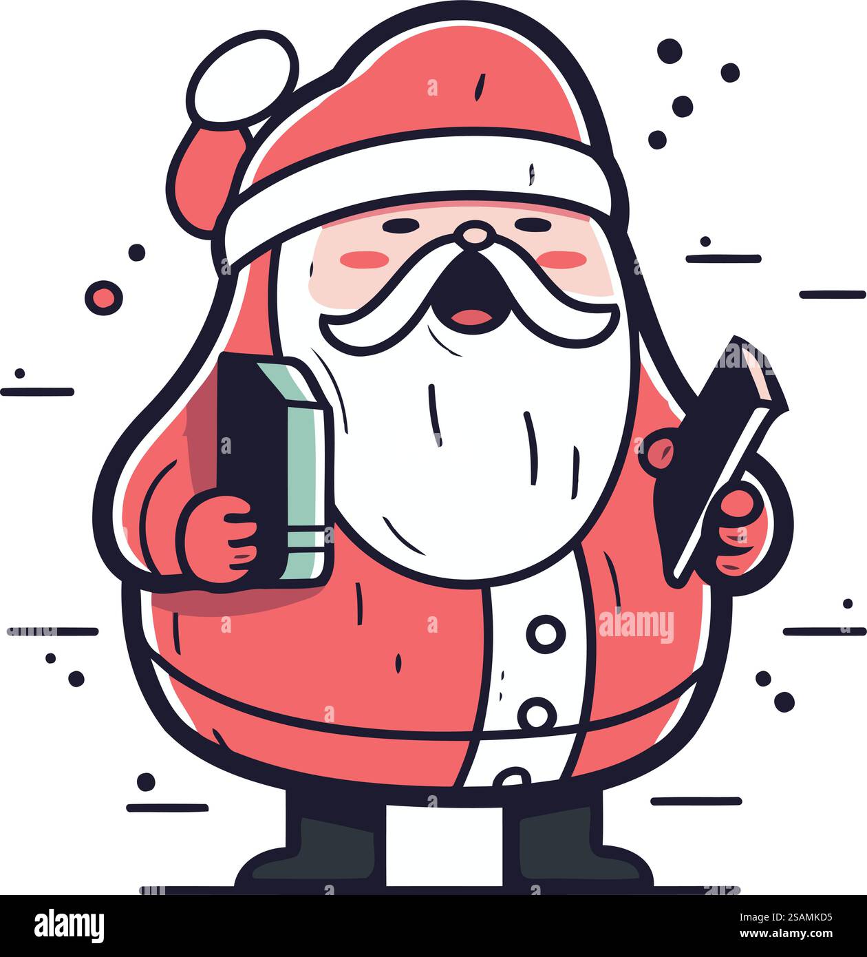 Santa Claus with a mobile phone. Vector illustration in line style ...