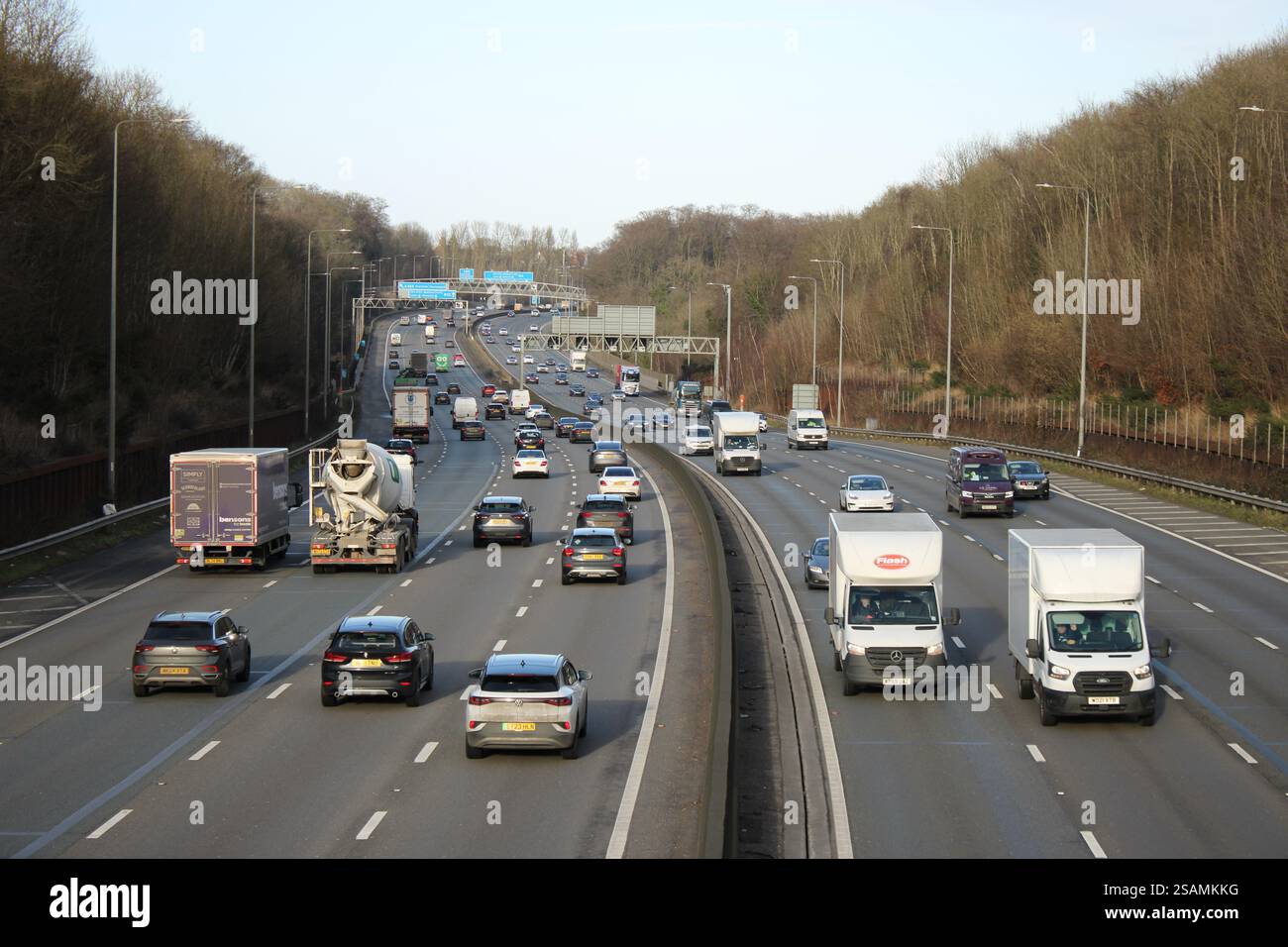 Heavy Traffic On The M25 London Orbital Motorway Between Junction 17 ...
