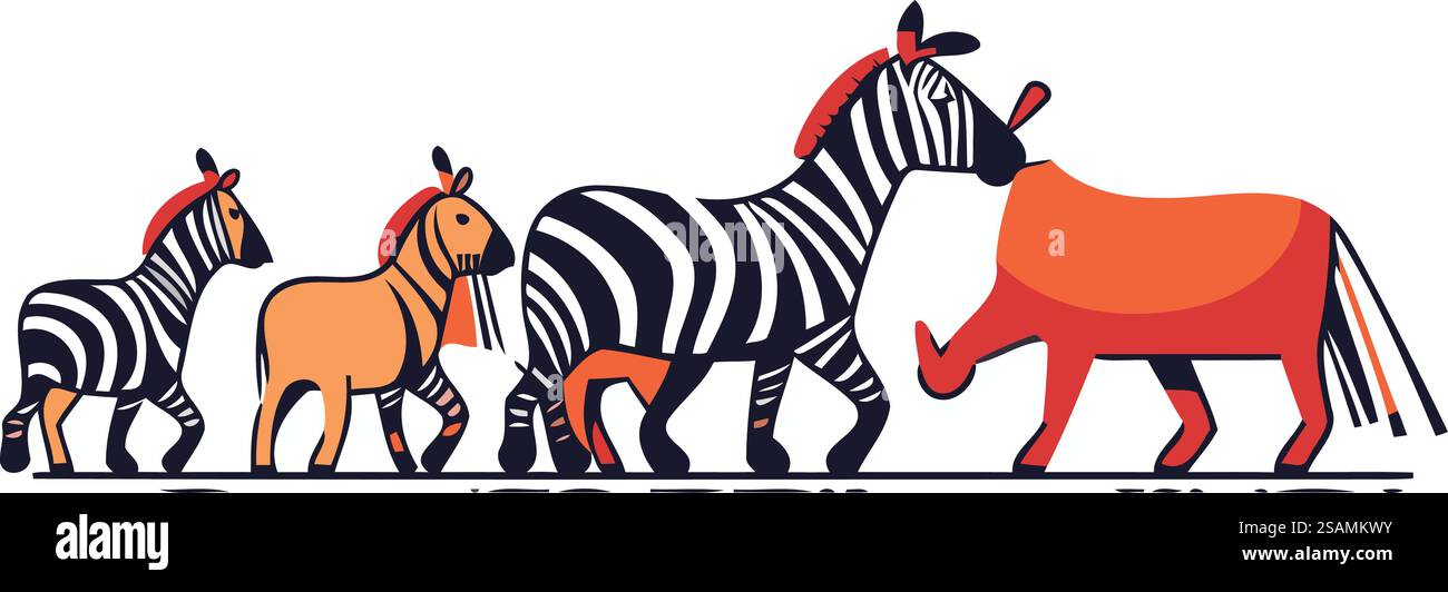 Zebra family. Vector illustration in cartoon style on white background ...