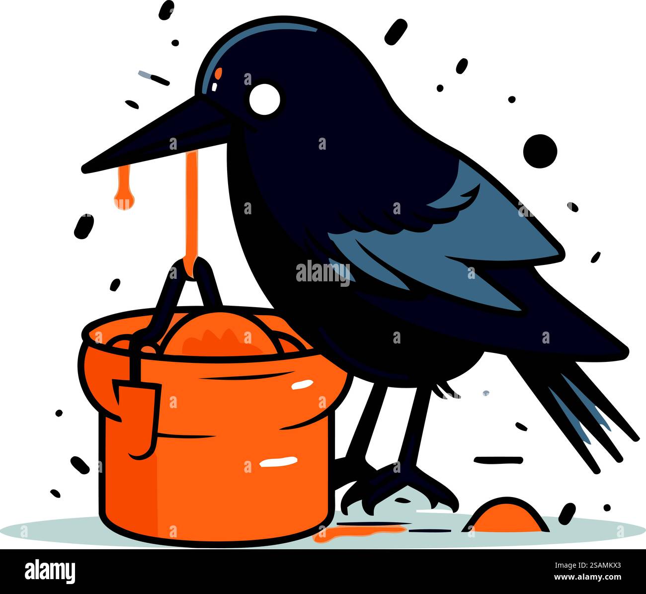 Crow and bucket of water. Vector illustration in cartoon style Stock ...
