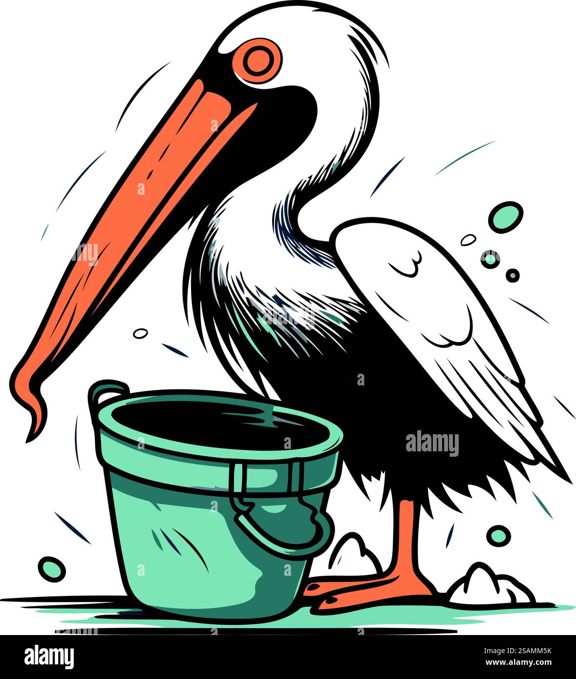 Pelican with bucket and pail of water. Vector illustration Stock Vector ...