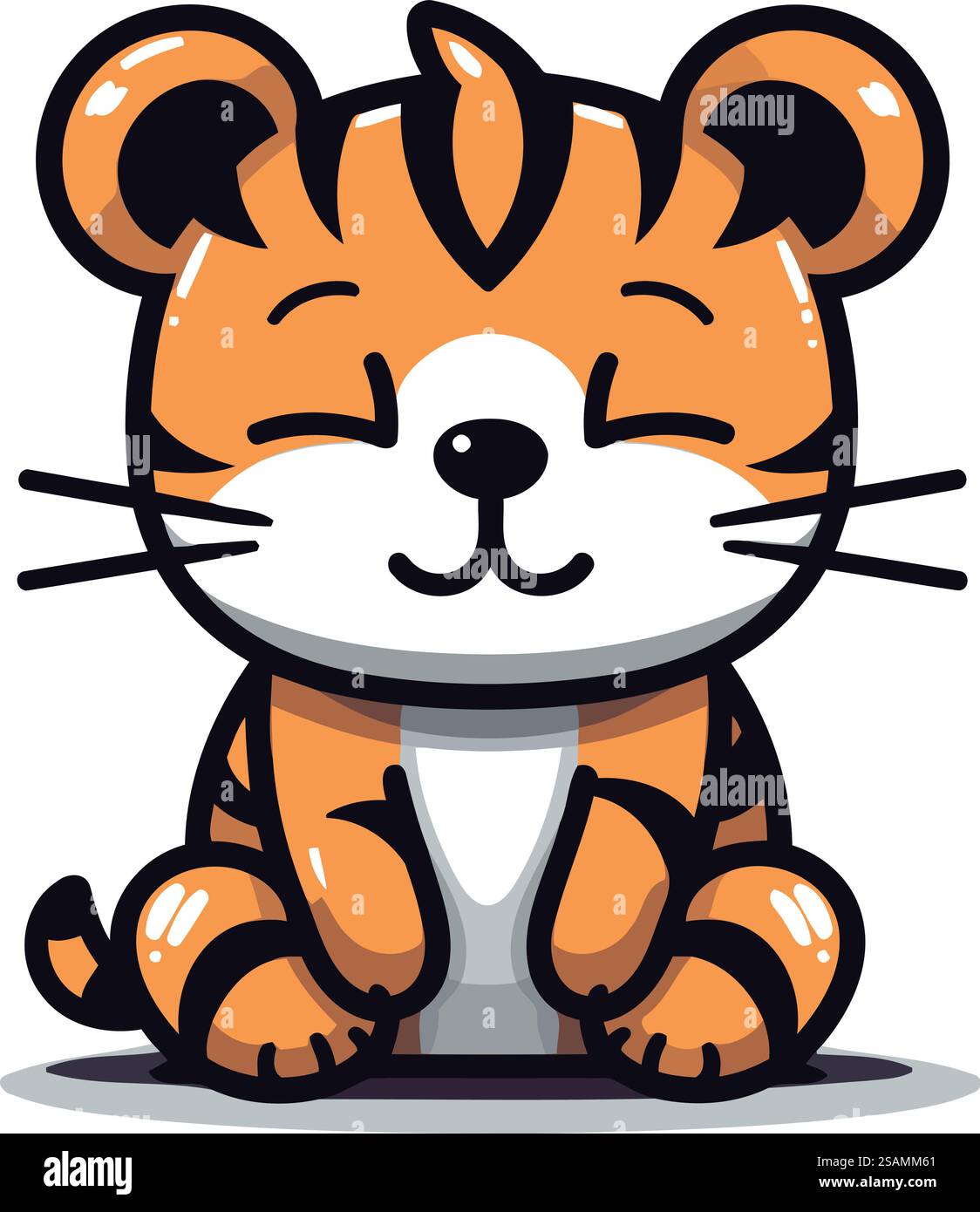 Cute cartoon tiger sitting. Vector illustration. Isolated on white ...