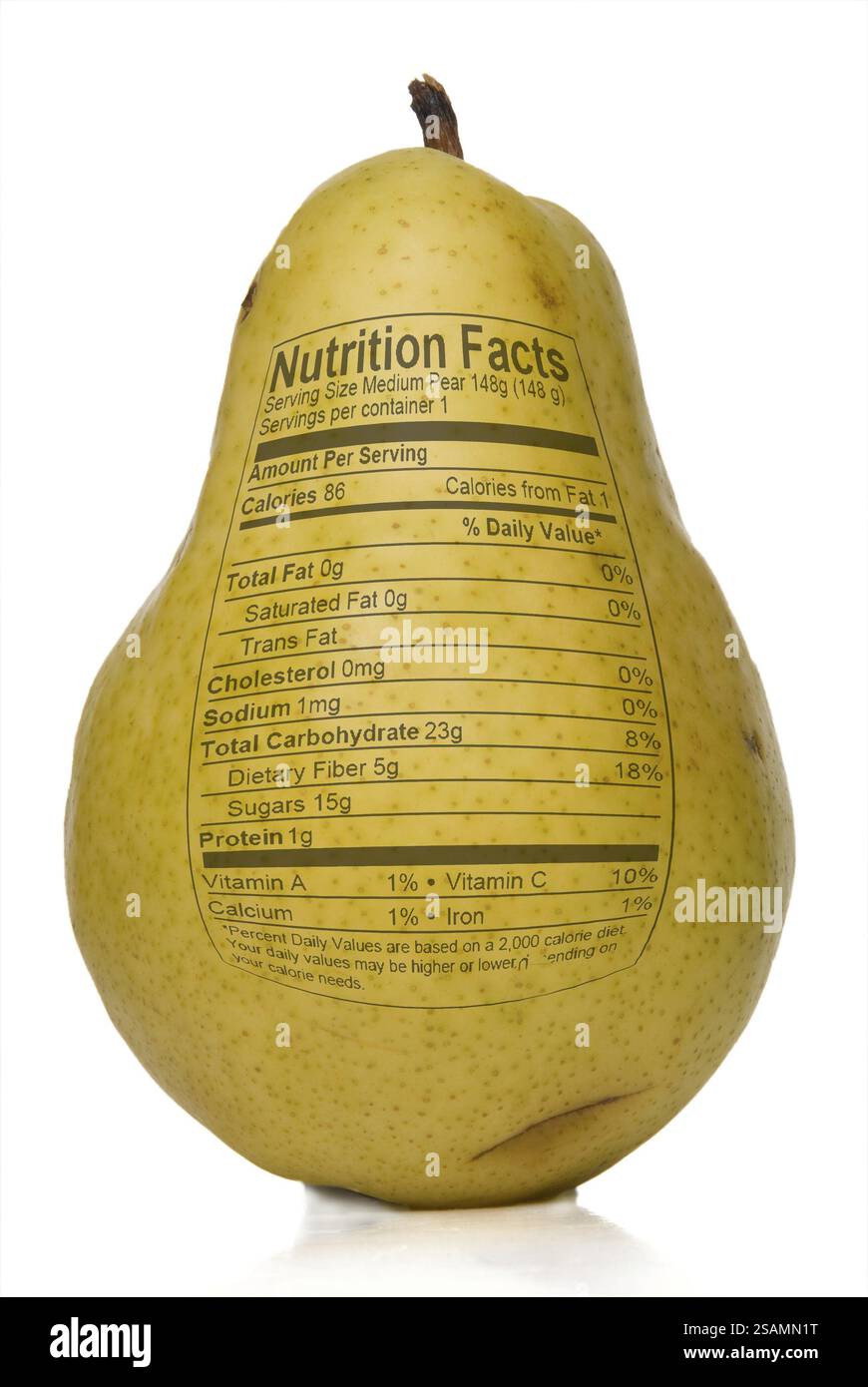 Pear Nutrition Facts printed on the skin of a pear Stock Photo - Alamy