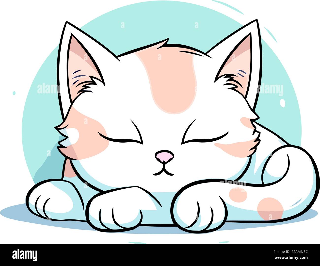 Cute cartoon cat sleeping on a white background. Vector illustration ...
