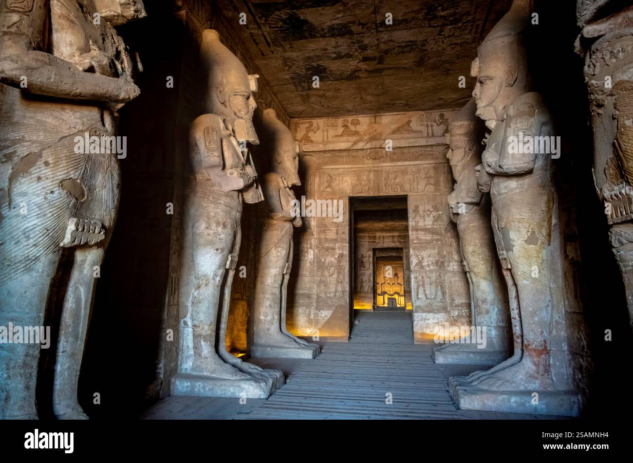 Statues in the interior of the Great Temple, Abu Simbel, Egypt. UNESCO ...