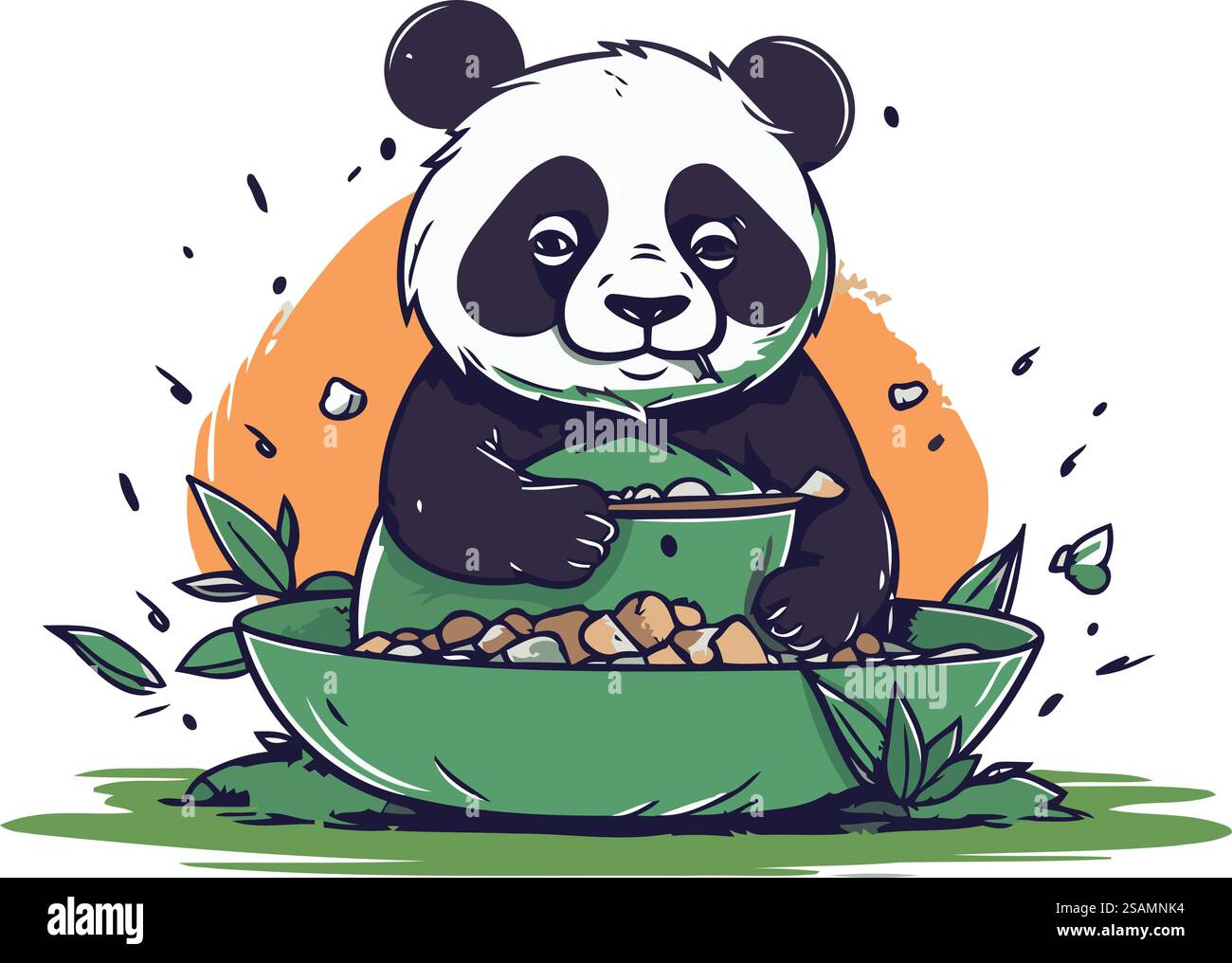Cute panda eating food from a bowl. Vector illustration Stock Vector ...