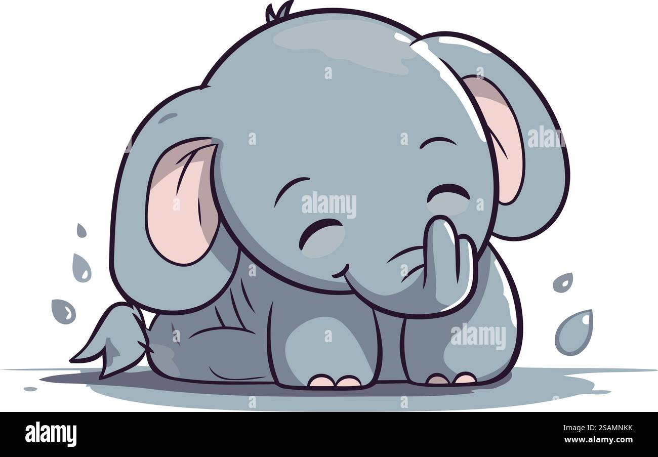 Cute little elephant cartoon vector illustration isolated on a white ...
