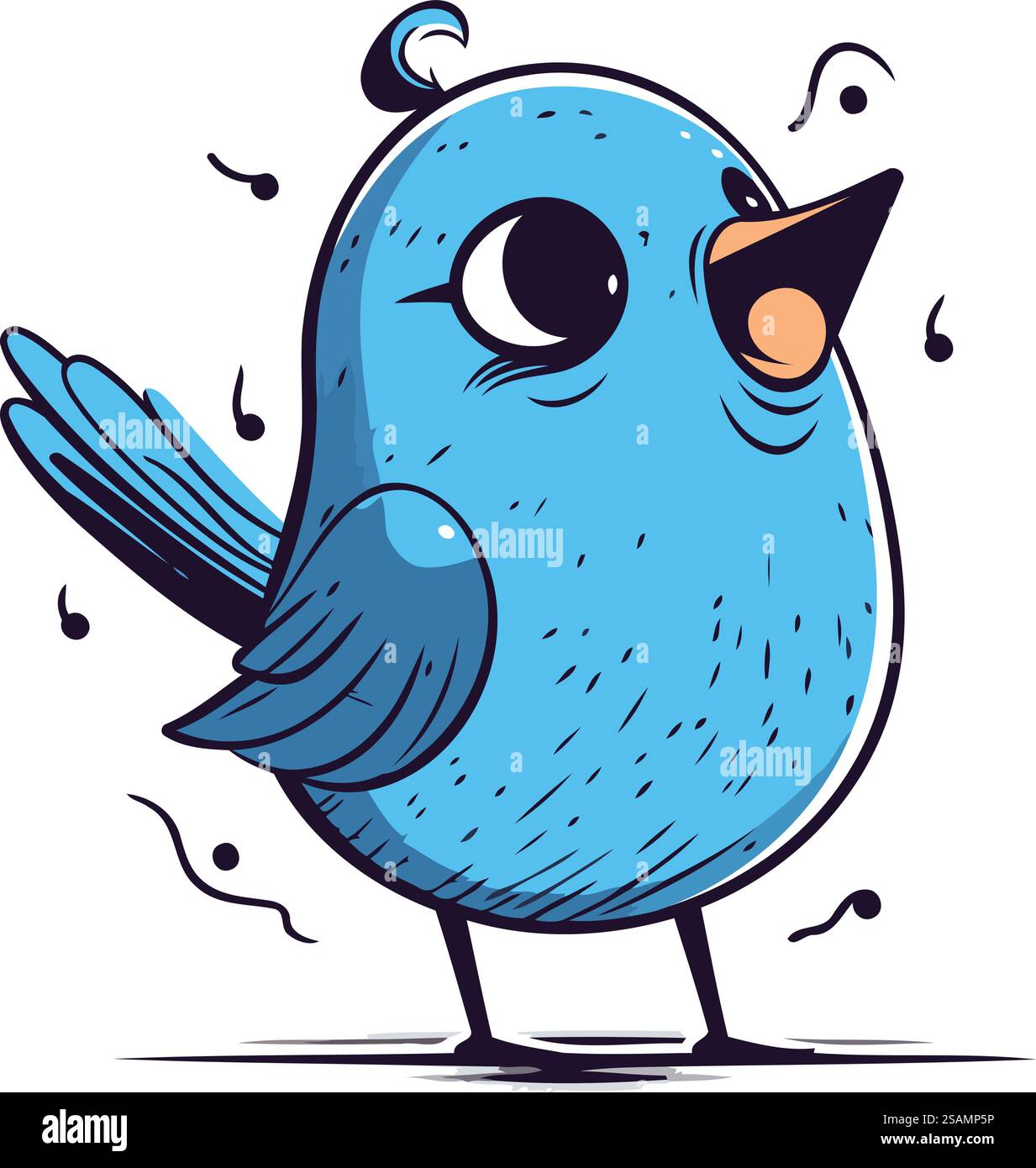 Cute cartoon blue bird. Vector illustration isolated on white ...
