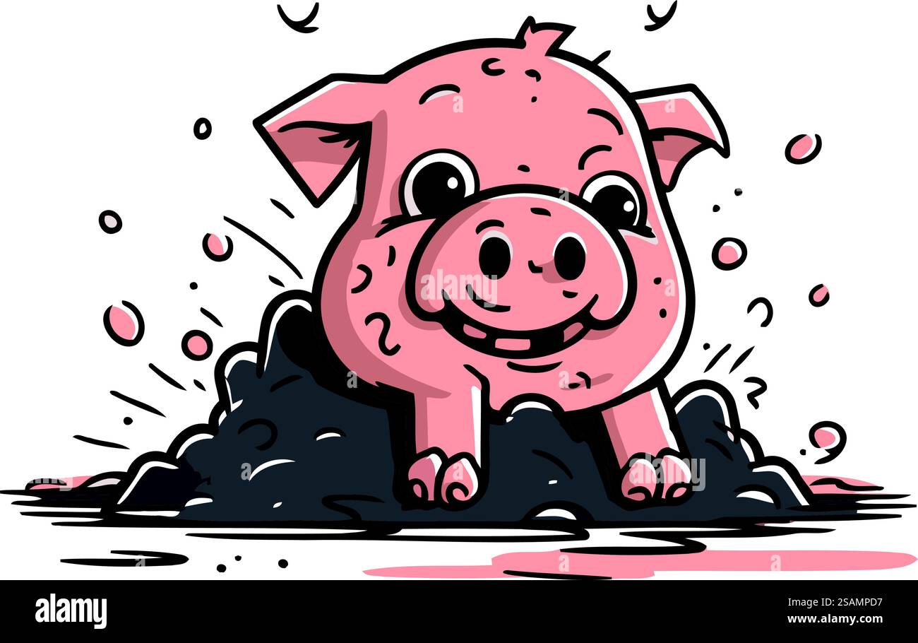Cute cartoon pig in the mud. Vector illustration for your design Stock ...