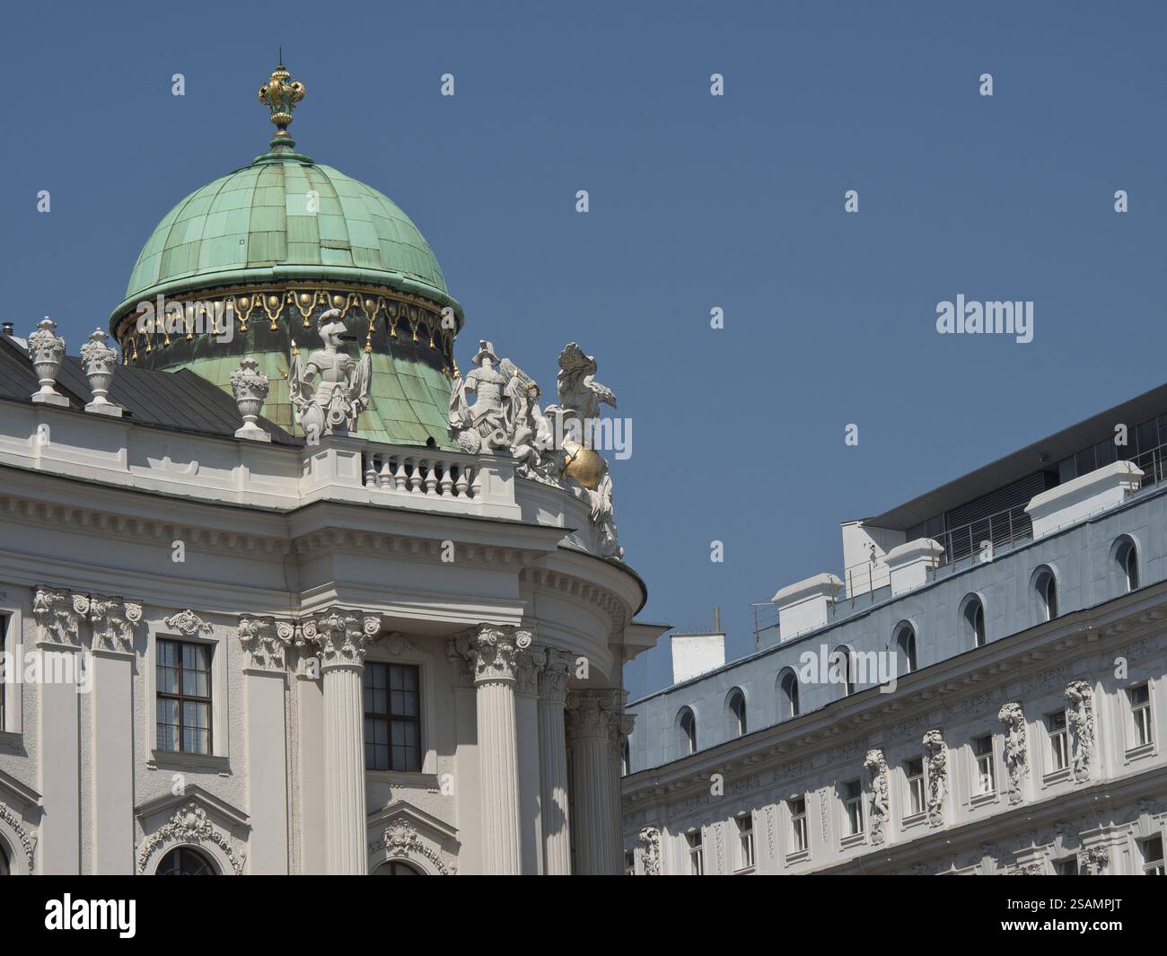 Historic building with green dome and sculptures on a classical facade ...