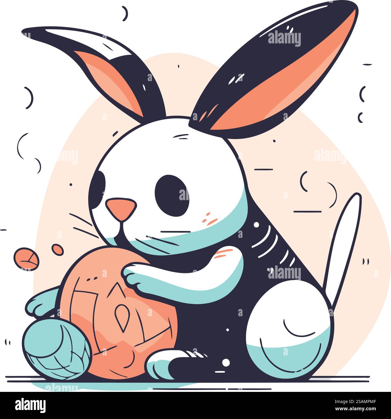 Cute cartoon rabbit with a ball. Vector illustration in a flat style ...