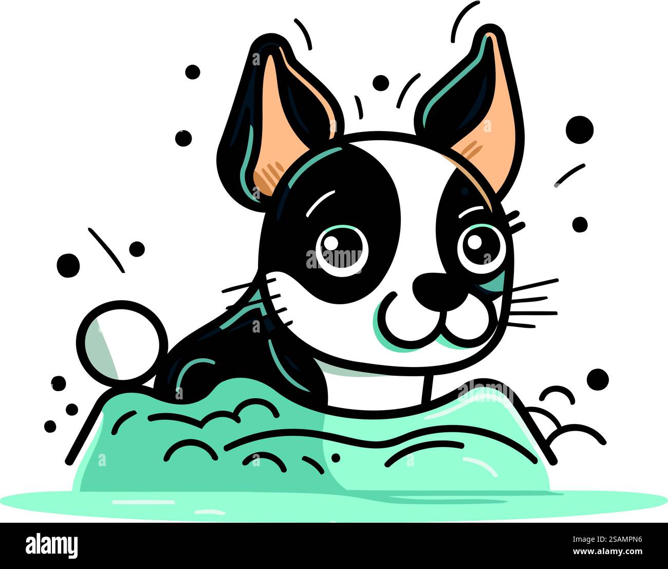 Cute dog in the water. Vector illustration on white background Stock ...