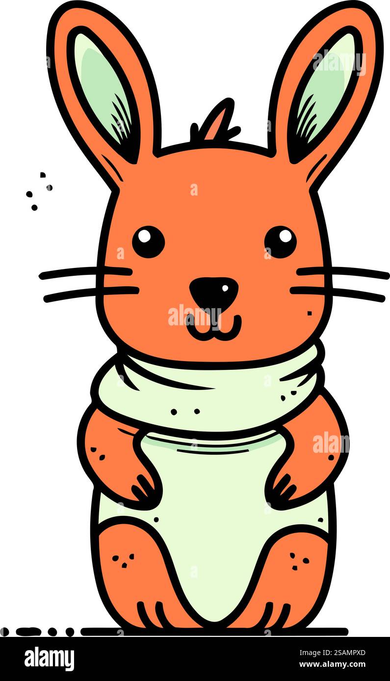 Cute cartoon rabbit with scarf isolated on white background. Vector ...