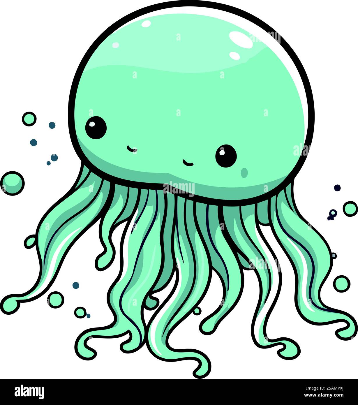 Illustration of a Cute Blue Jellyfish Cartoon Character. Vector Stock ...