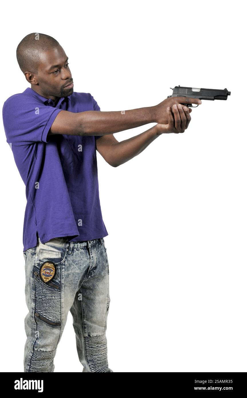 Police detective man on the job with a gun Stock Photo - Alamy