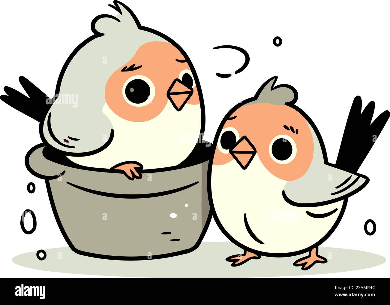 Cute birds in a basket. Vector illustration. Cartoon style Stock Vector ...