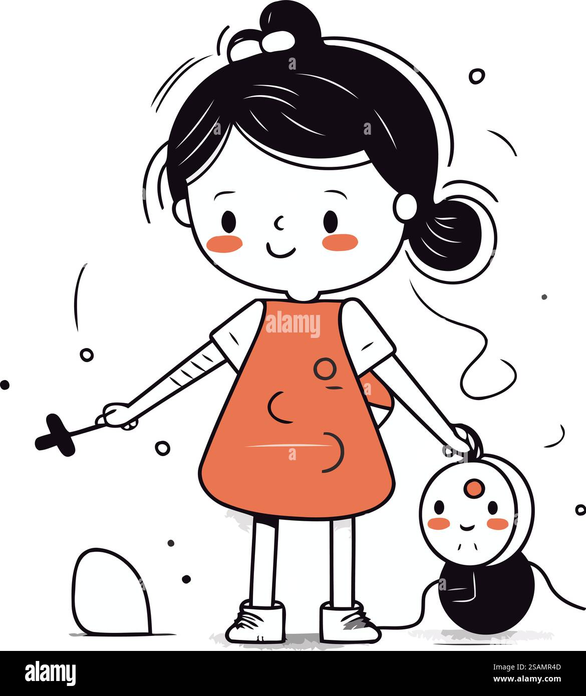 Vector illustration of a little girl playing with a doll. Cartoon style ...