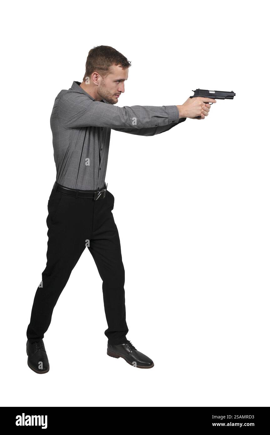 Police detective man on the job with a gun Stock Photo - Alamy