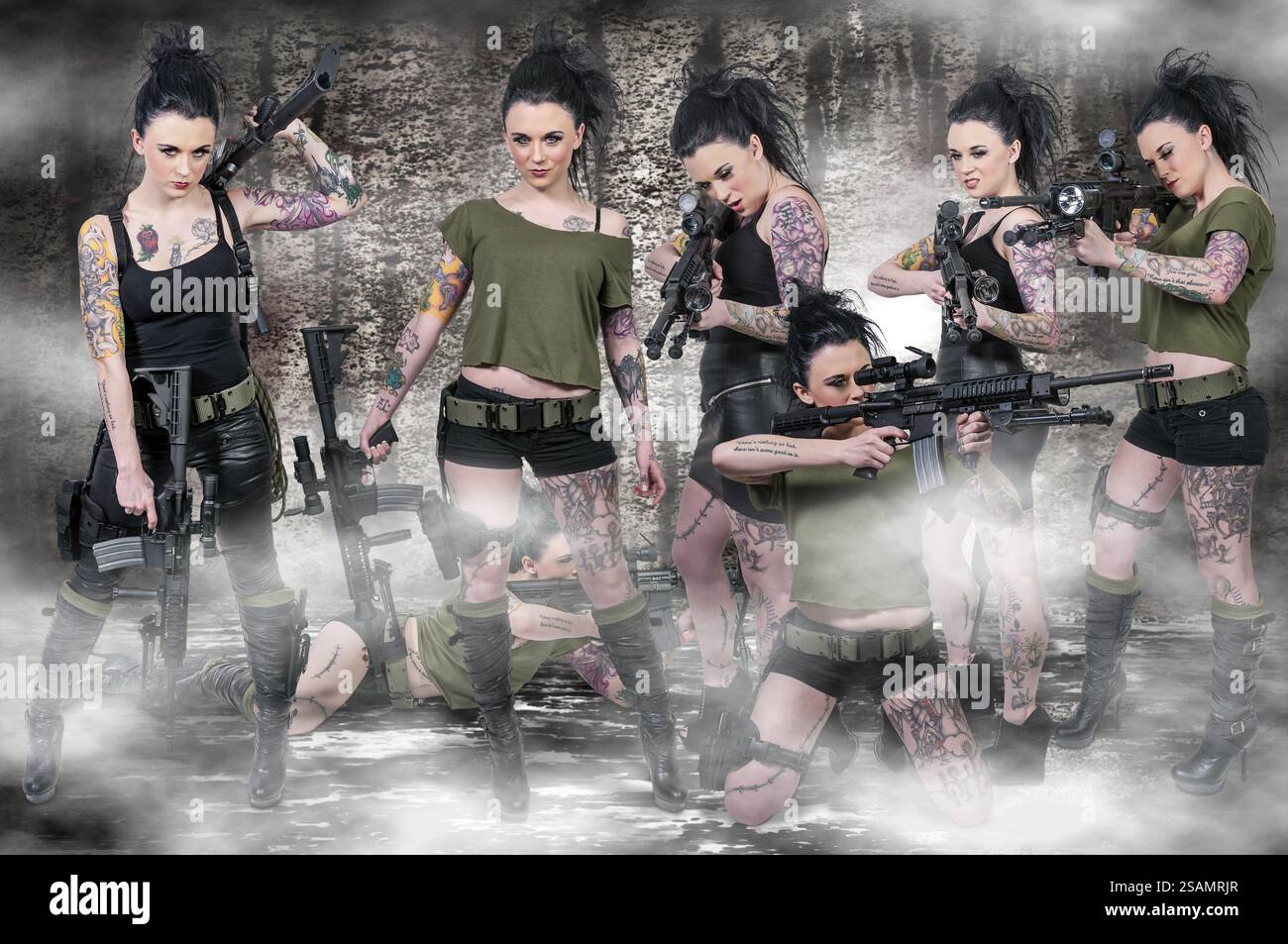 Beautiful young women holding an automatic assault rifles Stock Photo ...