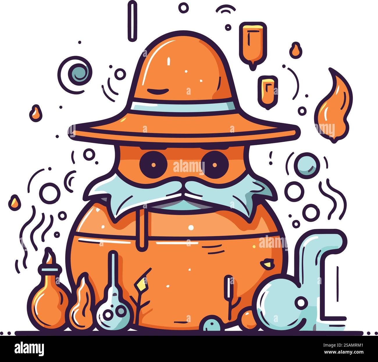 Cute cartoon monster in a hat and a raincoat. Vector illustration Stock ...