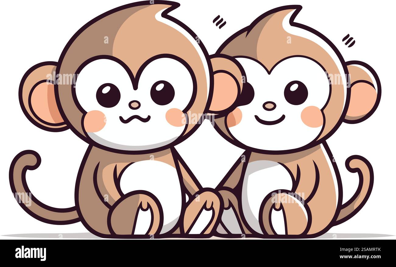 Monkey couple. Cute cartoon animal character. Vector illustration Stock ...