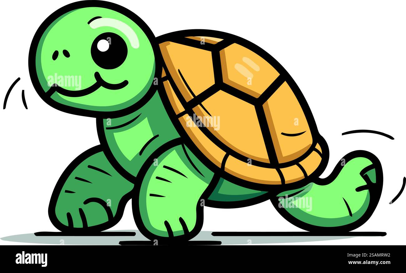 Cute cartoon turtle running. Vector illustration isolated on white ...