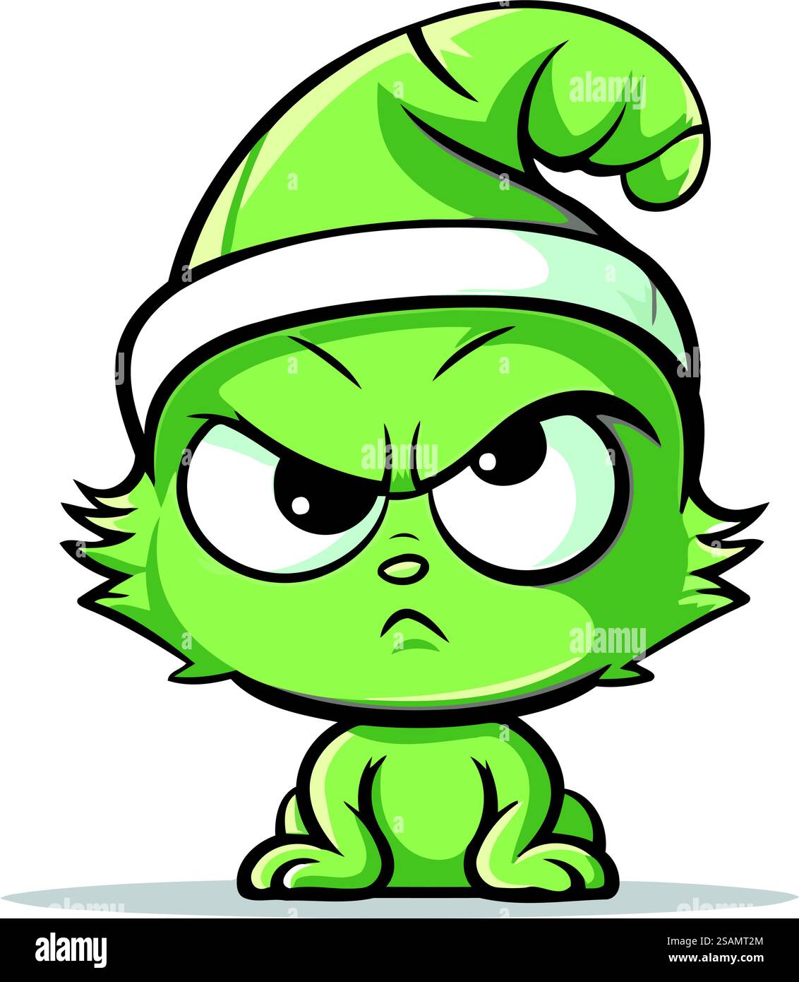 Angry cartoon green monster in christmas hat. Vector illustration Stock ...